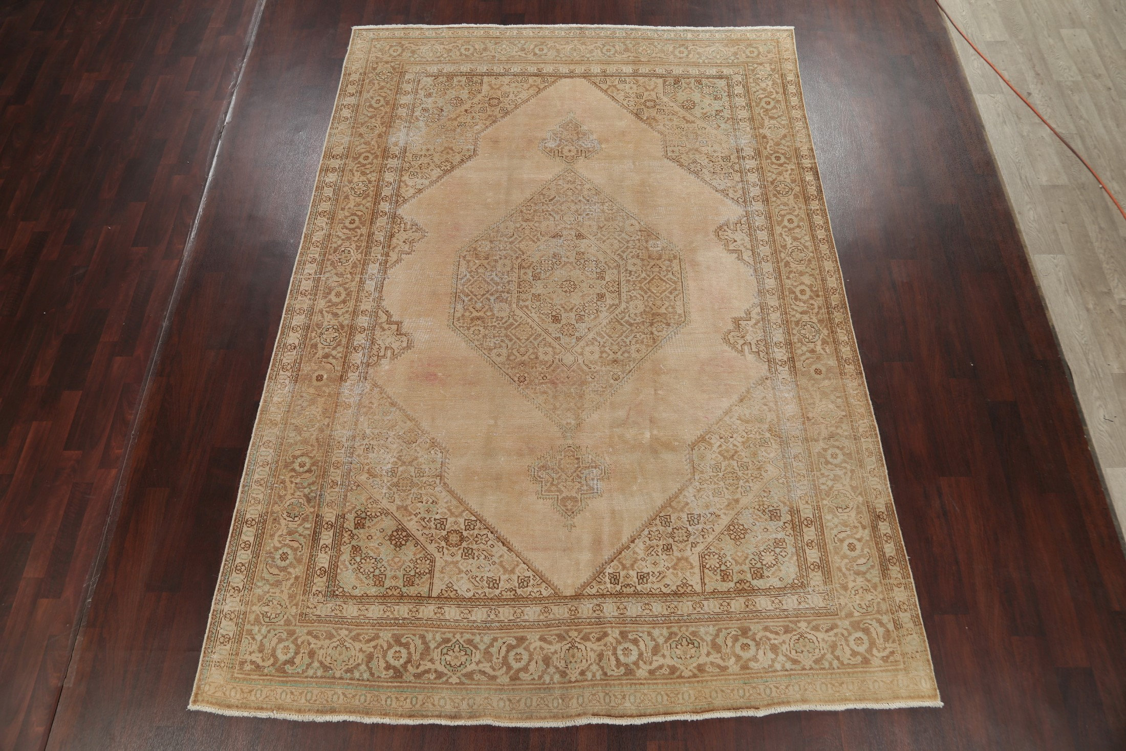 Consigned, Vintage Geometric Persian Hand Made Worn Oriental Rug, Brown ...
