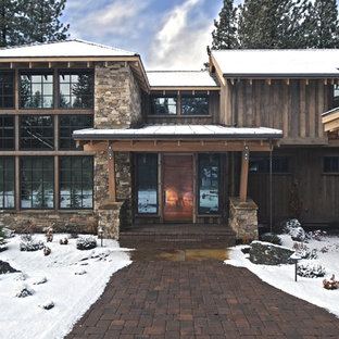 75 Beautiful Rustic Mixed Siding Exterior Home Pictures & Ideas | Houzz