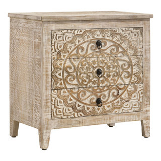Mariska 3-drawer Wooden Accent Cabinet White Distressed - French ...