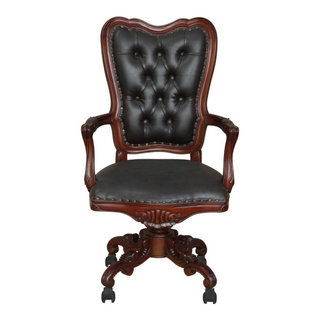Harborside Mahogany Wood Leather Tufted Rolling Executive Office Chair ...