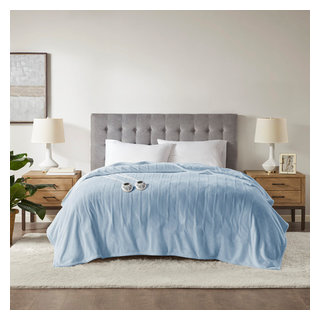 Serta Plush Heated Blanket, Light Blue, King - Contemporary - Blankets ...