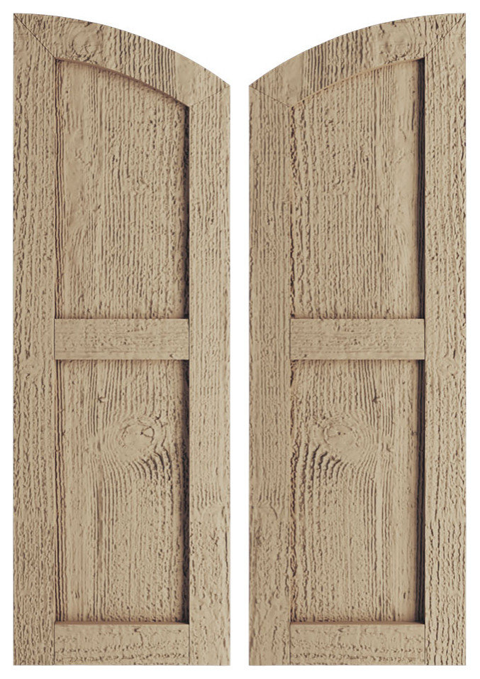 11"Wx24"H Hand Hewn Joined BnB Elliptical Top Faux Wood Shutters, 18"W ...