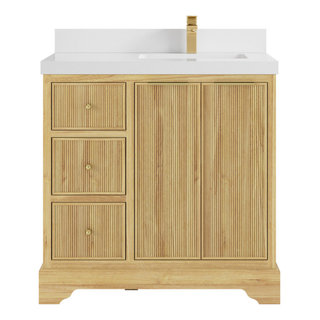 Dora Teak 36 Right Offset Bath Vanity Light Natural Teak 2" White ...