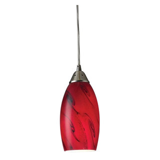 9 Inch 9.5W 1 LED Mini Pendant-Red Glass Color-Incandescent Lamping ...