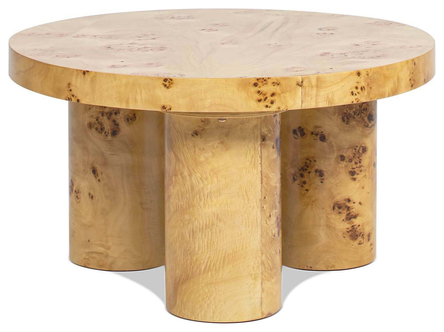 Nebula 28" Burl Wood Round Pillar Leg Coffee Table, Warm Natural Brown ...