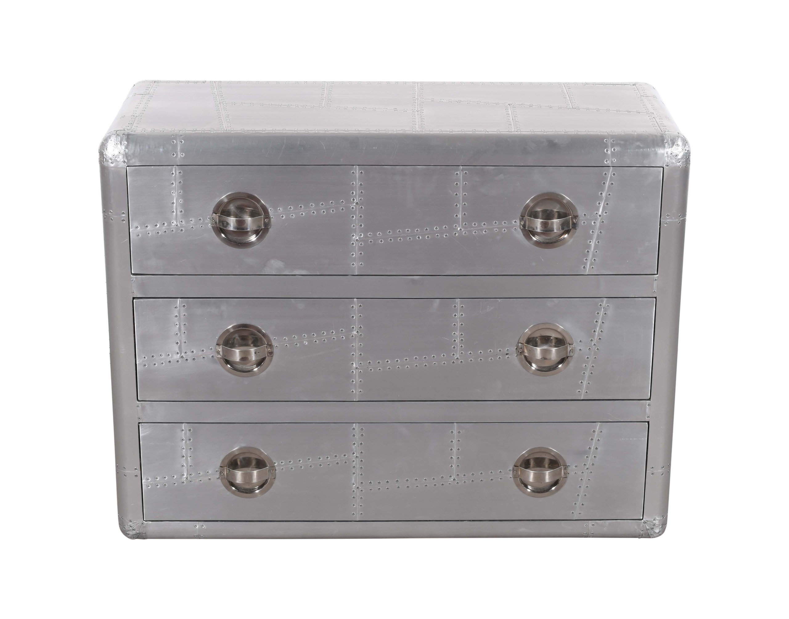 Pilot 3-Drawer Chest with Silver Aluminum Cladding and Exposed Steel ...