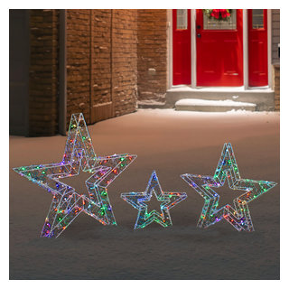 Set of 3 LED Lighted Color Changing Stars Outdoor Christmas Decorations ...