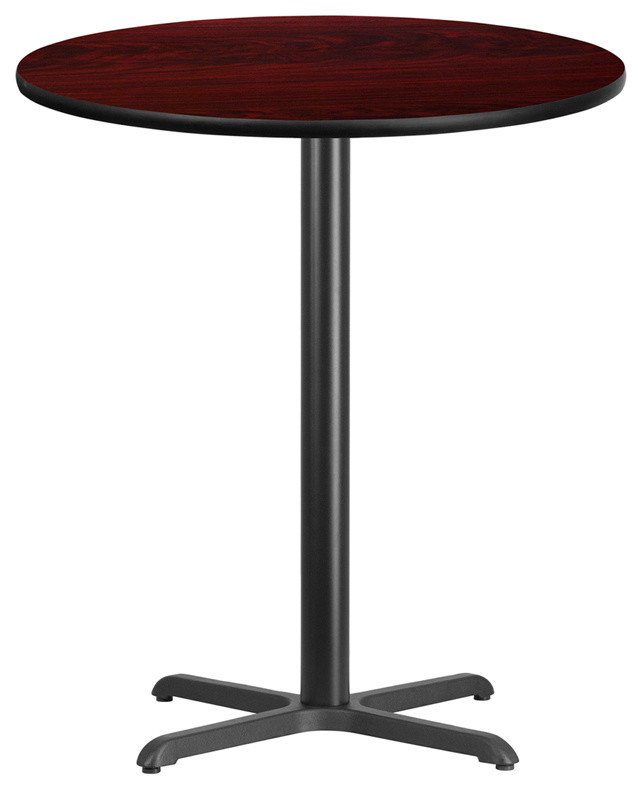 36'' Round Mahogany Laminate Table Top With Bar Height Table Base, 36"W ...