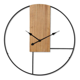 Metal/Wood, 30" Wall Clock, Black/Brown - Industrial - Wall Clocks - by ...
