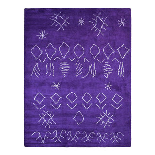 Hand Knotted Loom Silk Mix Area Rug Contemporary Purple White ...