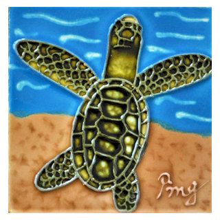 4x4" Sea Turtle on a Beach Ceramic Art Tile Drink Holder Coaster ...