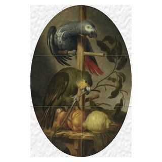 Tile Mural Grey an Orange Winged Parrot Kitchen Backsplash, 6" Marble ...