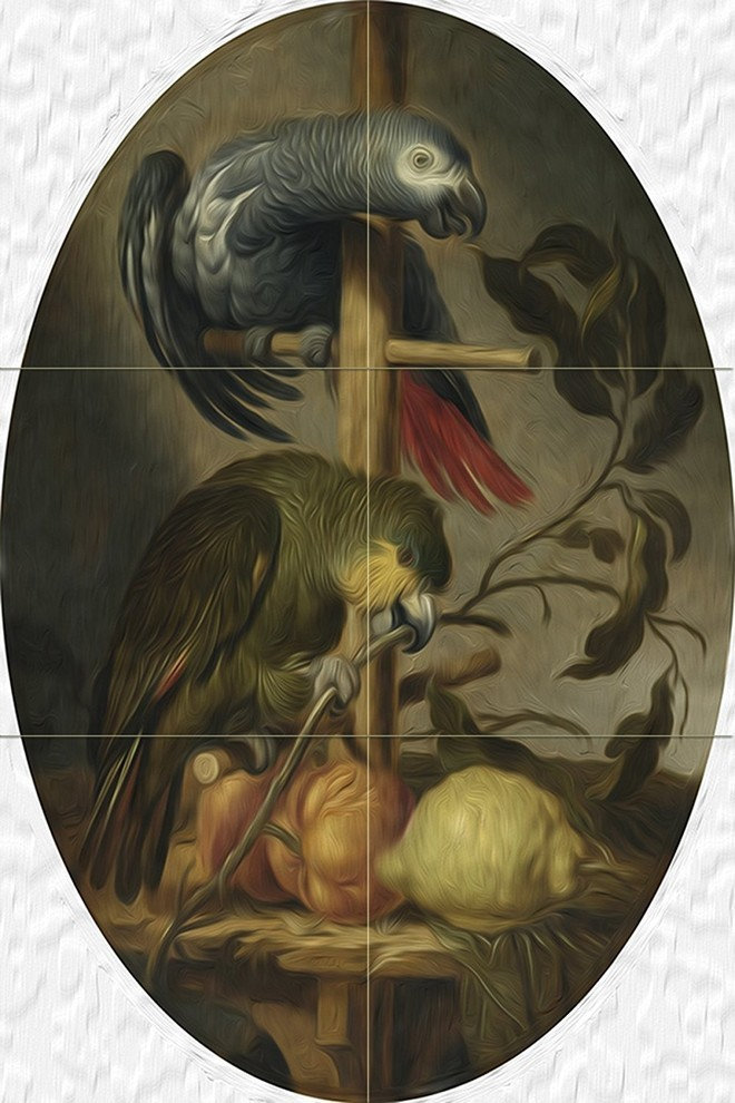 Tile Mural Grey an Orange Winged Parrot Kitchen Backsplash, Four Inch ...
