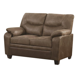 Transitional Microfiber Fabric and Wood Loveseat With Cushioned ...