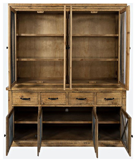 Telluride Rustic Distressed Pine Sideboard Buffet Hutch with LED Lights ...