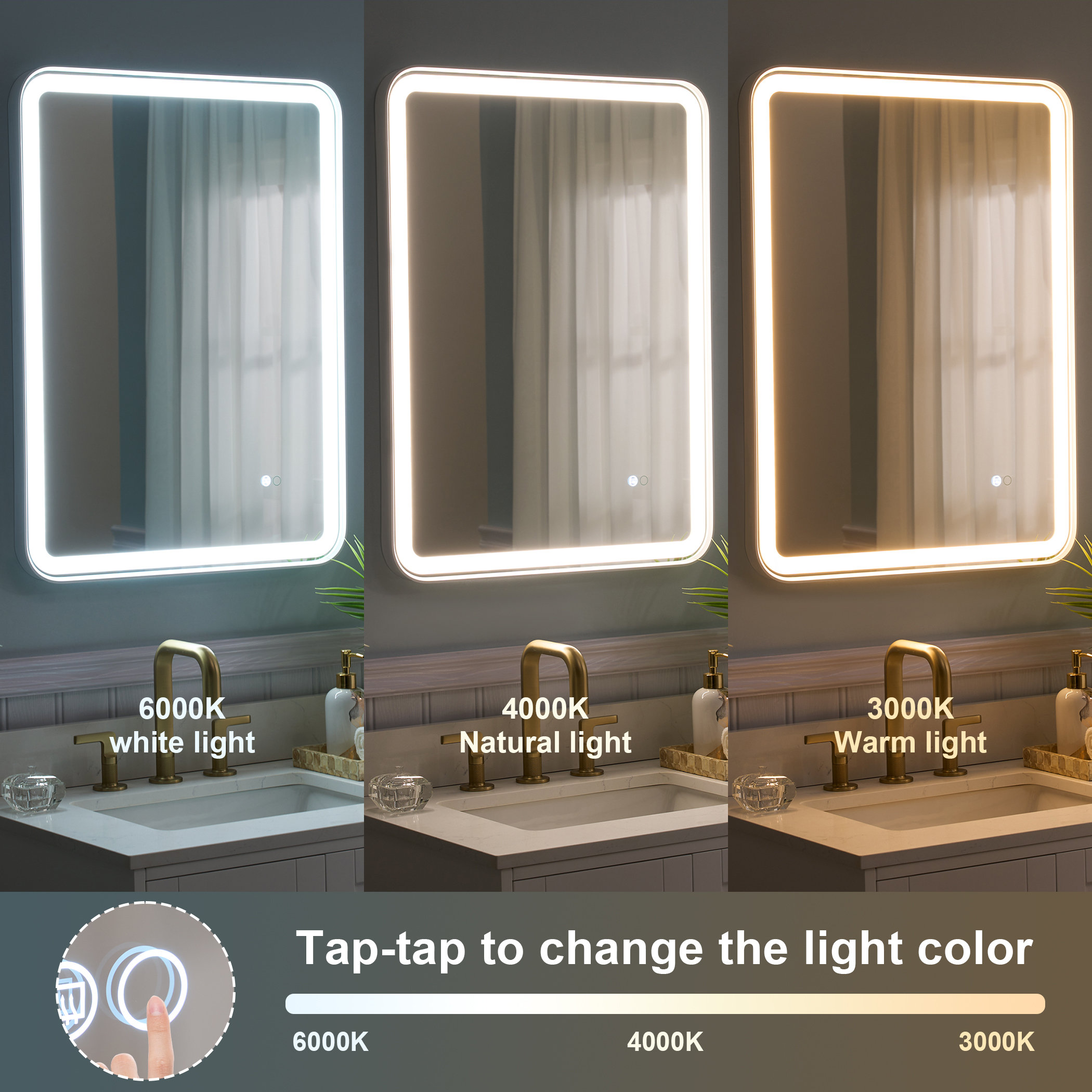 Soft Corners LED Bath Mirror with Lights, Defogger, Dimmer, 24"x32 ...