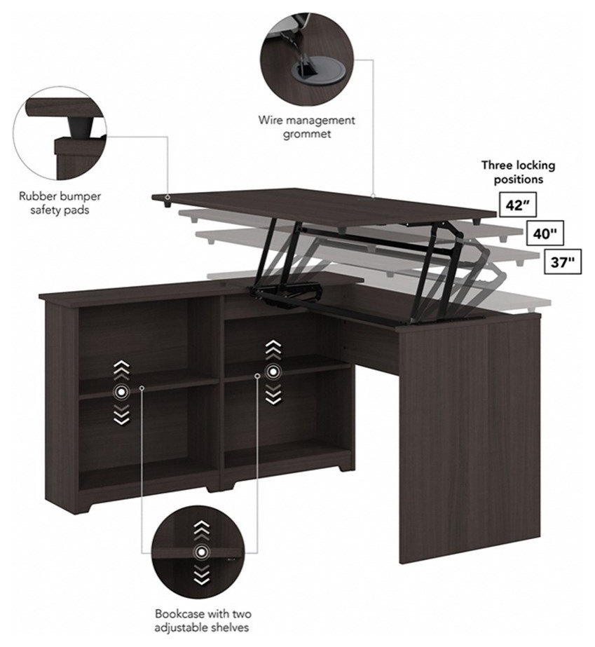 Cabot 52W 3 Position Sit to Stand Corner Desk in Heather Gray ...