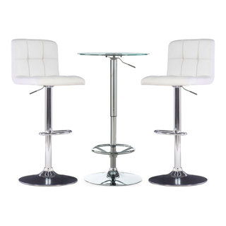Modern Pub Set with Adjustable Glass Table and Square Quilted Stools ...