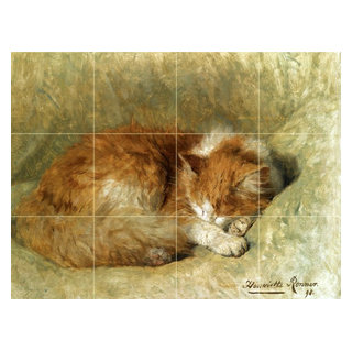 Tile Mural, A Sleeping Cat Backsplash, 6" Ceramic, Matte - Traditional ...