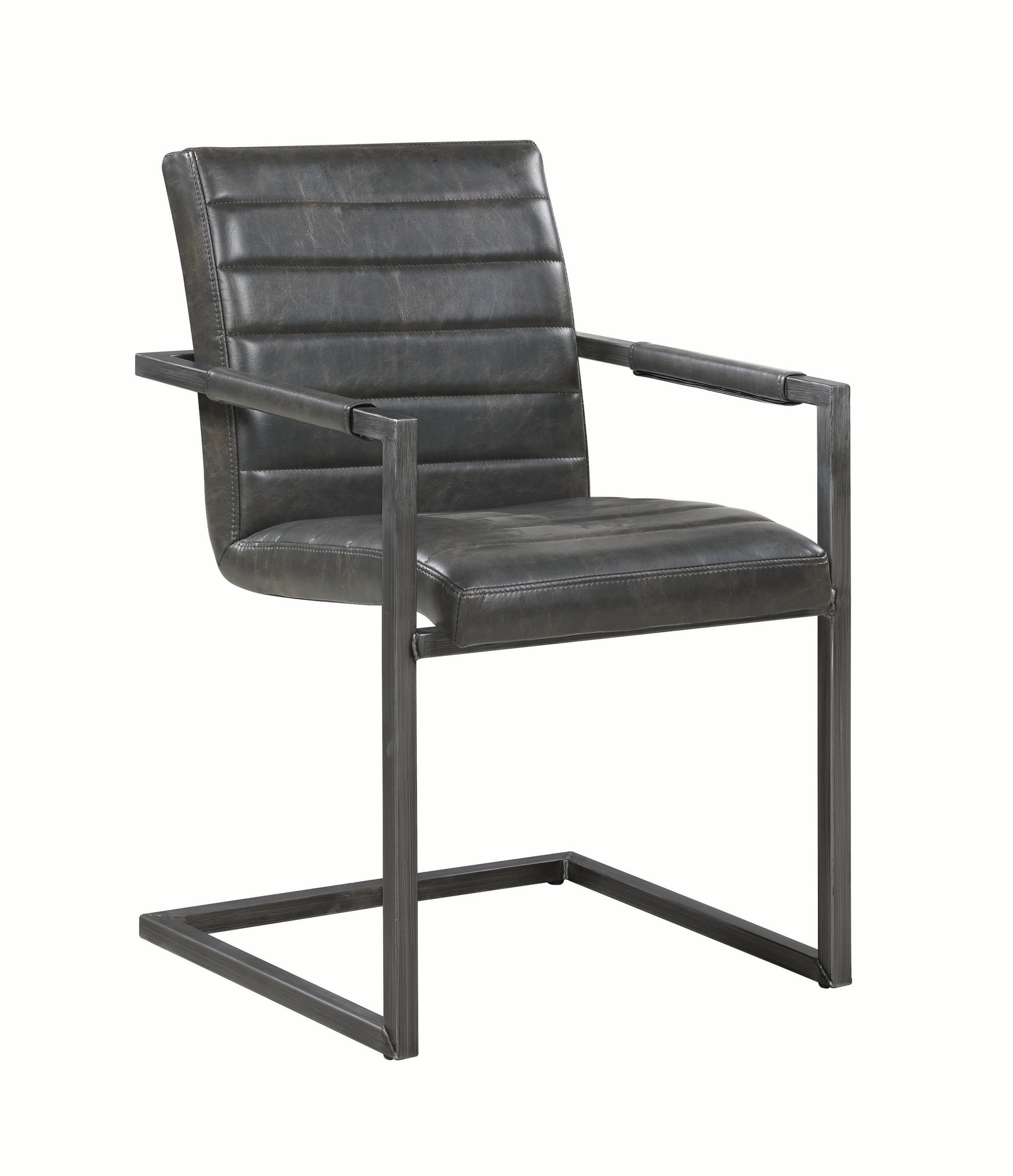 Faux leather Upholstered Metal Office Chair with Channel Tufting, Dark ...