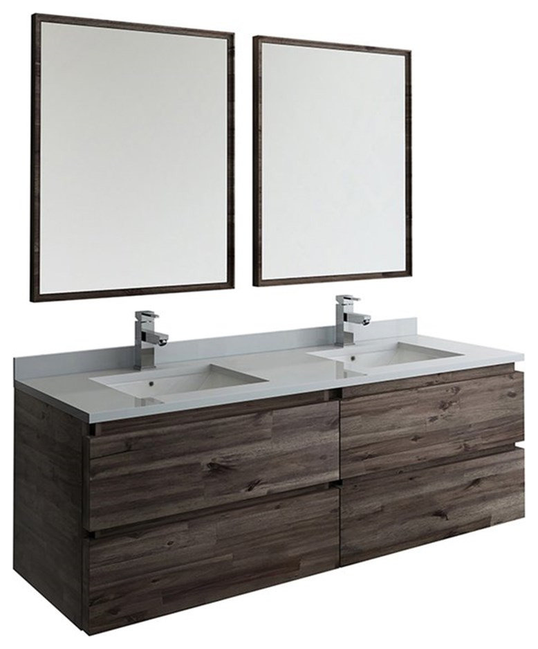 Fresca Formosa Wall Hung Double Sinks Bathroom Vanity with Mirrors in ...