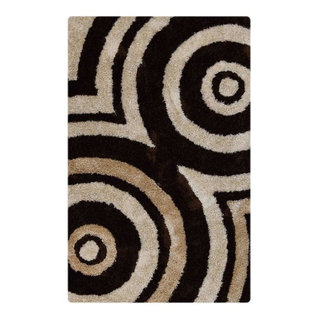 Circles & Dots Oriental Shaggy Hand Tufted Area Rug, Brown, 5x8 ...