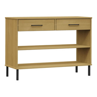 Vidaxl Console Cabinet With Metal Legs Brown Solid Wood Pine Oslo ...