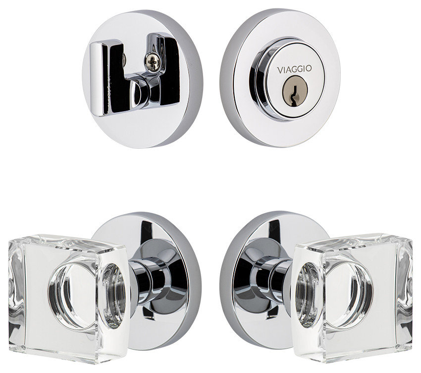 Circolo Rosette, Quadrato Crystal Knob And Matching Deadbolt, 2.375 ...