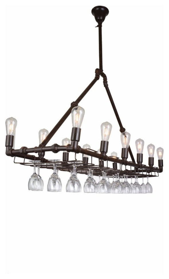 Metal Ceiling Lamp With Wine Rack , Antique Coffee Brown - Industrial ...