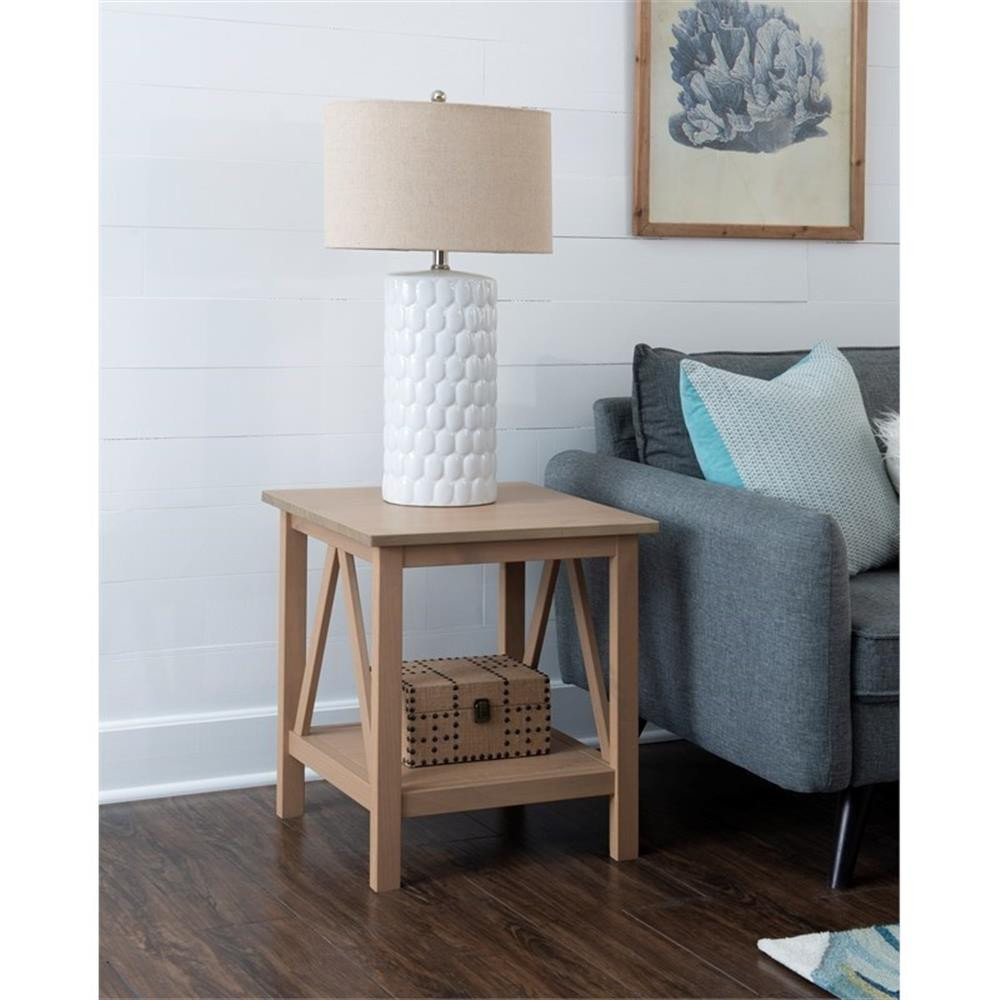 Linon Titian Wood End Table with Bottom Shelf in Neutral Driftwood ...