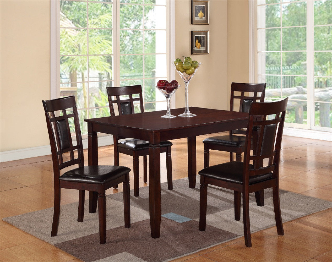5 Piece Dark Brown Dining Room Set, Standard Height Set - Transitional ...