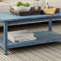 Distressed Blue Farmhouse Coffee Table with Rectangular Top and Lower ...