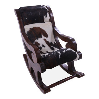 Hair-On Cowhide Wooden Handcrafted Rocking Chair RC110-FC, 24" W x 48 ...