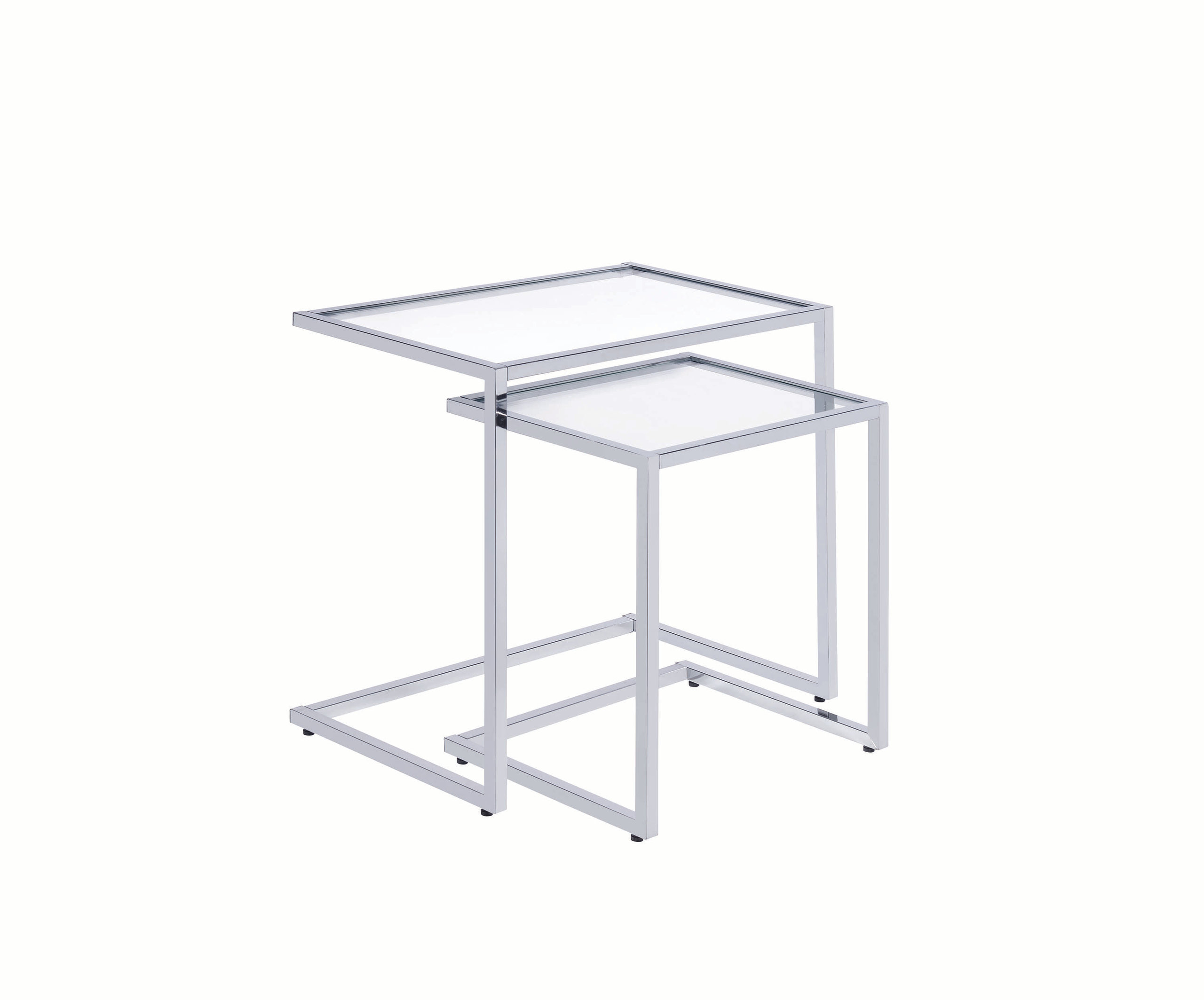 2 Piece Metal Framed Nesting Tables W Glass Top and Cantilever Base ...