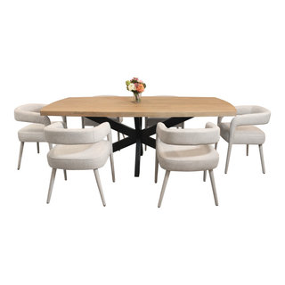 Logan 7-Piece Dining Set With 82" Dining Table And 6 Galway Ivory Side Chairs - Midcentury ...