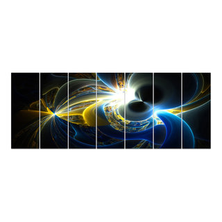 Glowing Blue Yellow Plasma, Multipanel Abstract Wall Art Canvas, 83"x32 ...