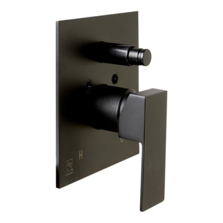 Black Matte Shower Valve with Square Lever Handle and Diverter - Modern ...