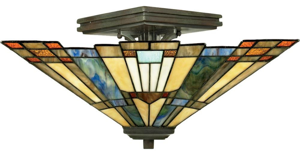 2 Light Small Semi Flush Mount - Tiffany Mission Style Ceiling Light ...