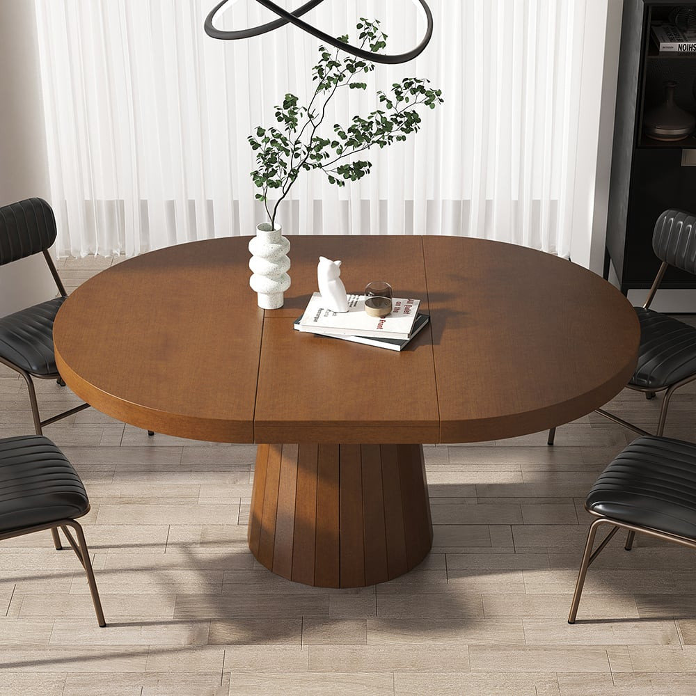 apandi Oval & Round Extendable Wood Dining Table, Walnut - Transitional ...