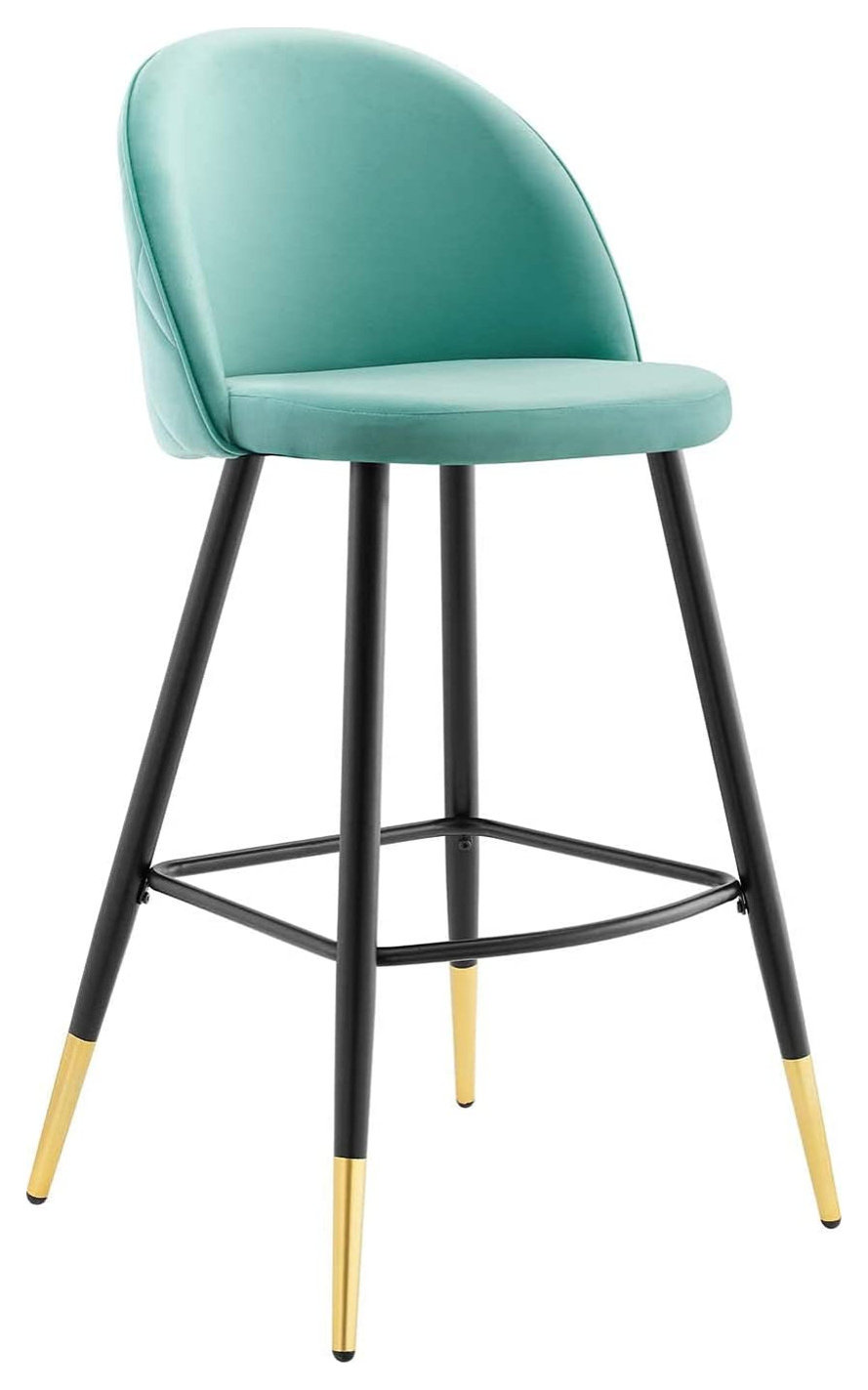 Set of 2 Velvet Bar Stools with Diamond Lattice Upholstery and Gold ...