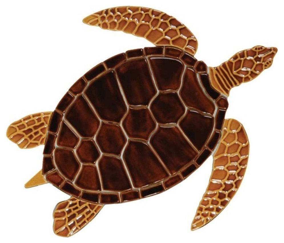 Sea Turtle Ceramic Swimming Pool Mosaic, 32"x28" - Beach Style - Accent ...