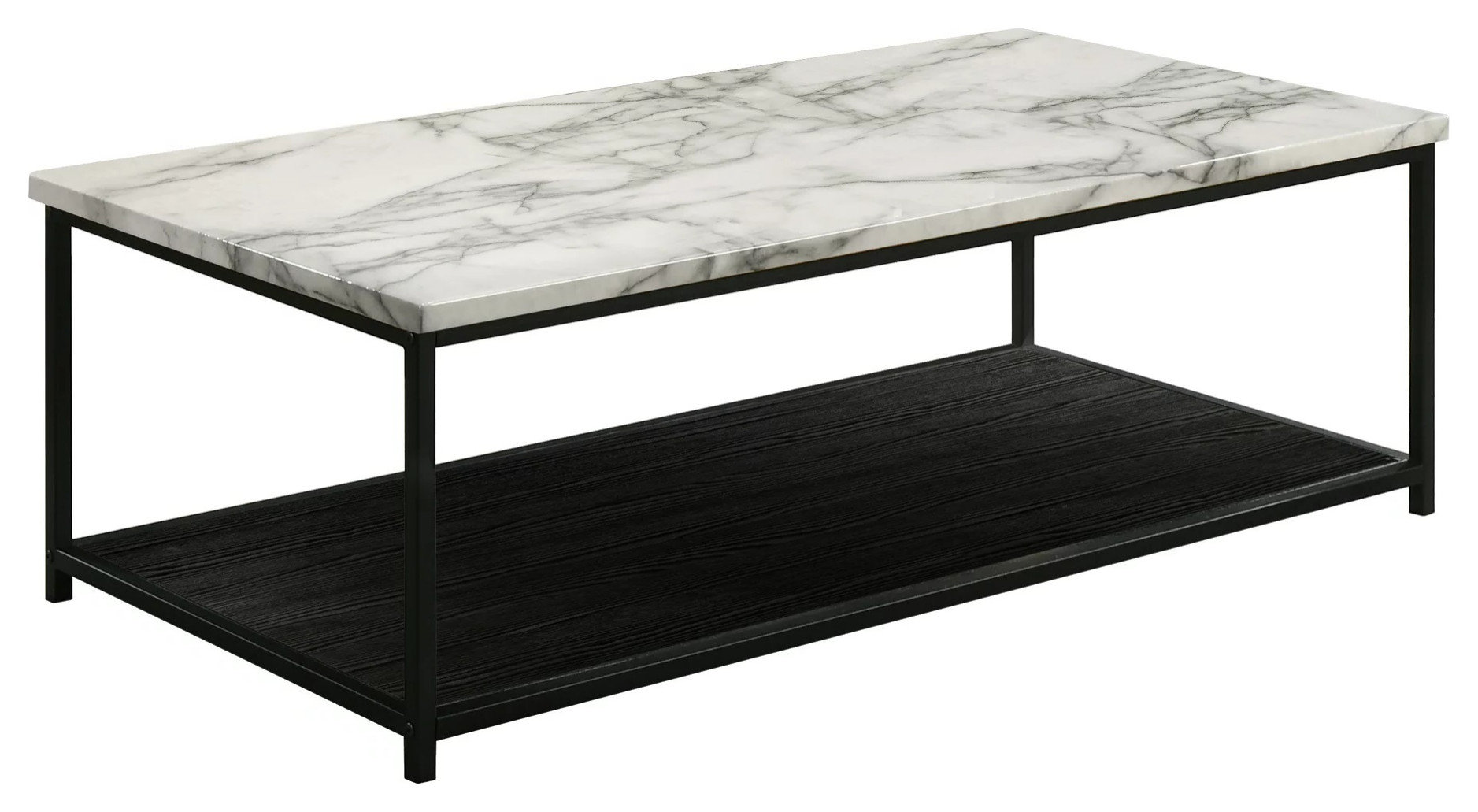 Contemporary Black and White Coffee Table with Faux Marble Top and ...