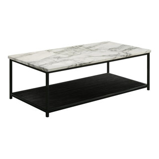 Contemporary Black and White Coffee Table with Faux Marble Top and Lower Shelf - Transitional ...