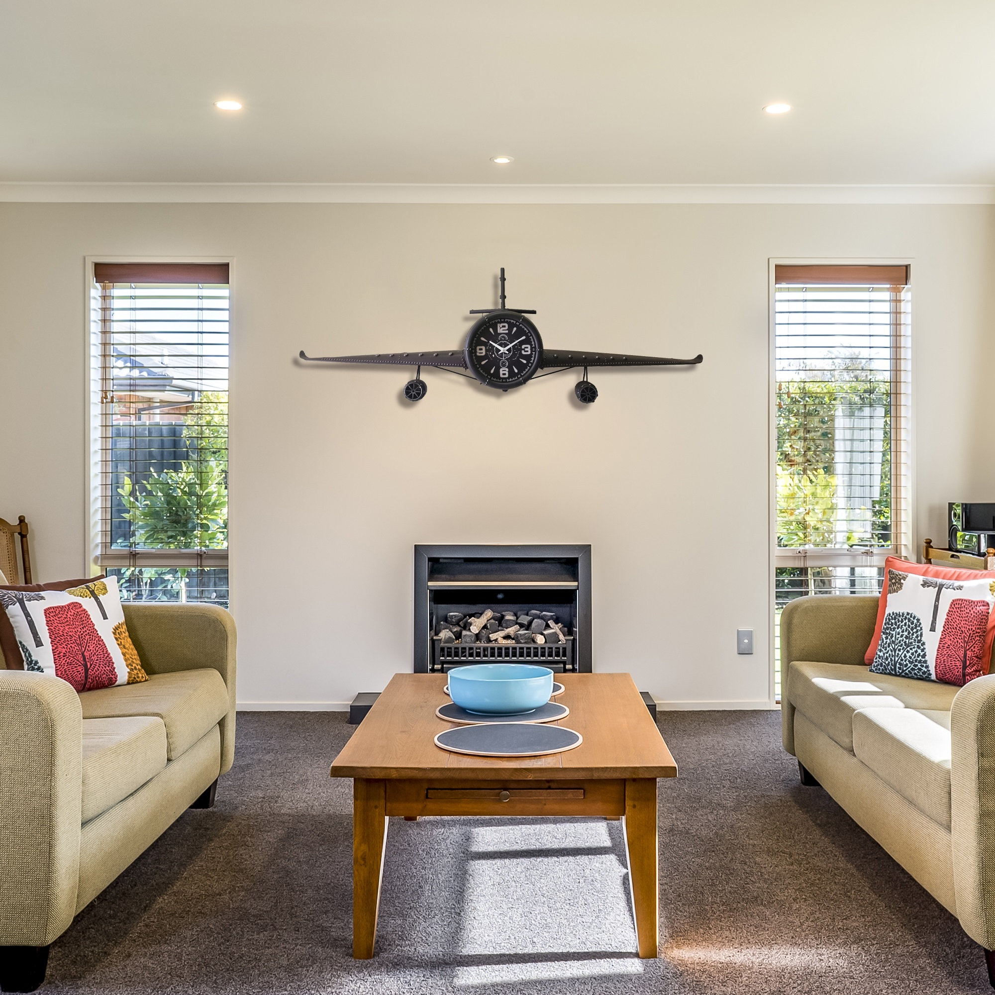 Metal Vintage Fighter Jet Wall Clock, 77" - Industrial - Wall Clocks ...