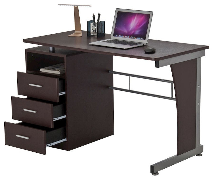 Computer Desk With Ample Storage, Chocolate, Chocolate - Contemporary ...