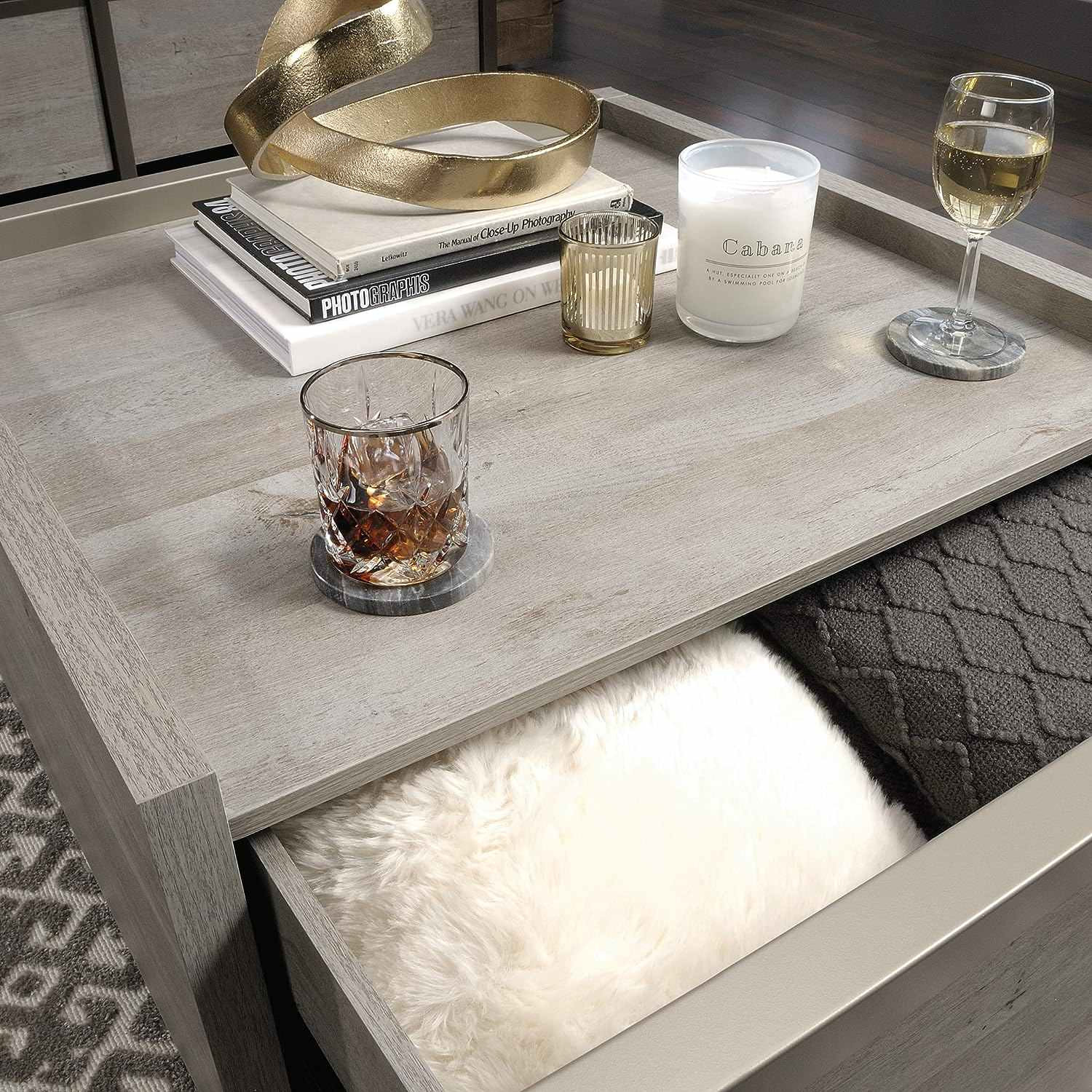 Modern Farmhouse Coffee Table, Square Top & Full Extension Drawers ...