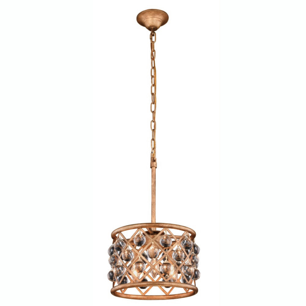 Elegant 1213D12GI/RC Madison 3 Light Golden Iron Pendant Clear Royal ...