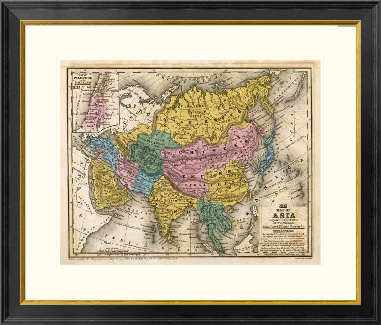 "Map of Asia, 1839" Framed Digital Print by Samuel Augustus Mitchell ...