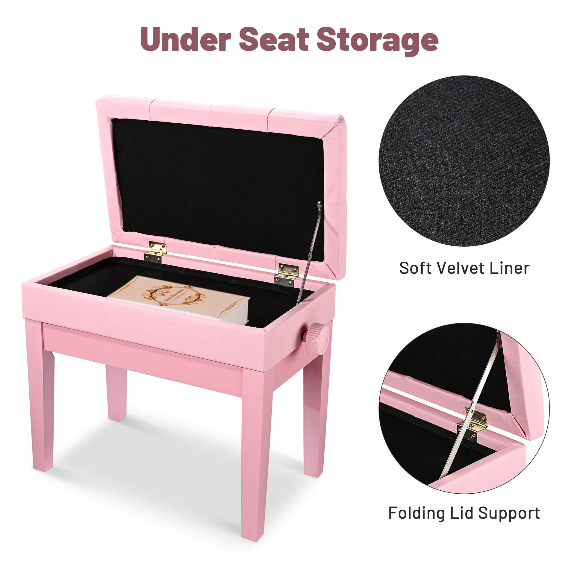 Adjustable Duet Piano Bench PU Leather Padded Wooden Keyboard Stool w ...