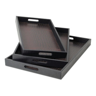 Faux Snakeskin Vinyl Trays, Brown, Set of 3 - Transitional - Serving ...